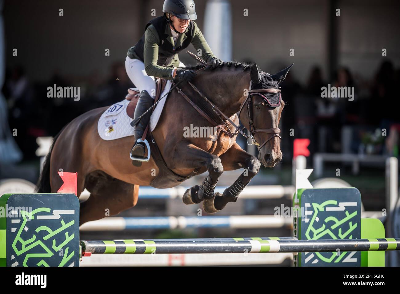 Amy Millar of Canada competes on the Major League Show Jumping tour ...