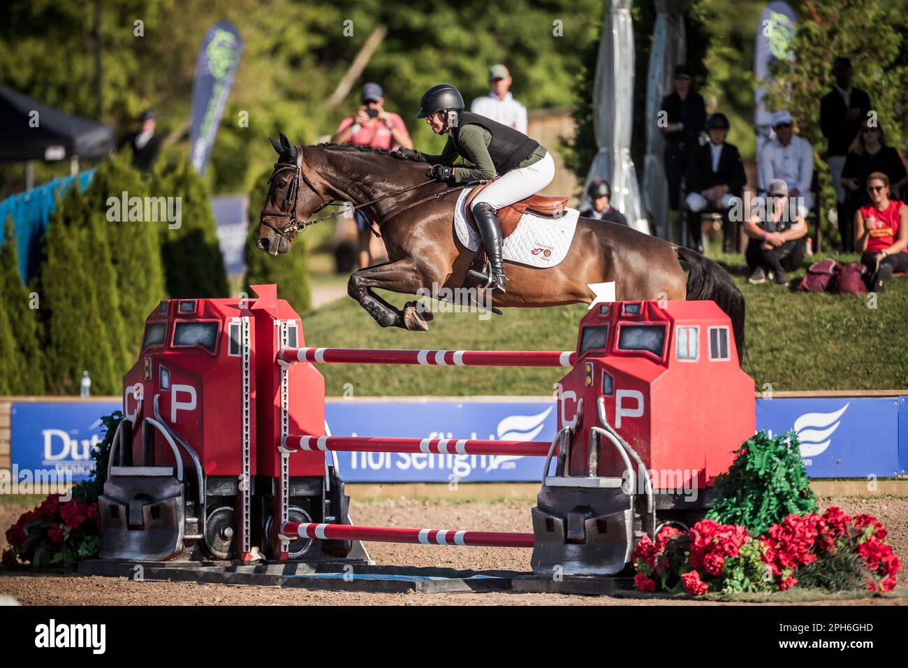 Amy Millar of Canada competes on the Major League Show Jumping tour ...