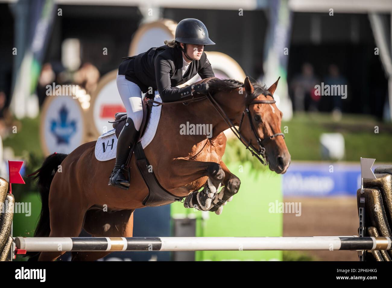 A professional rider competes during the 2022 Major League Show Jumping ...