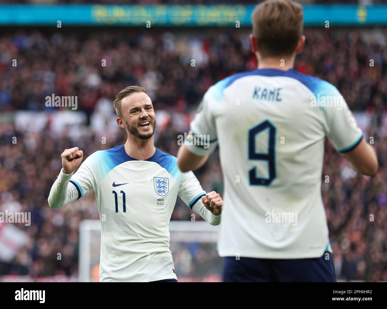 London, UK. 26th Mar, 2023. Harry Kane of England celebrates scoring ...