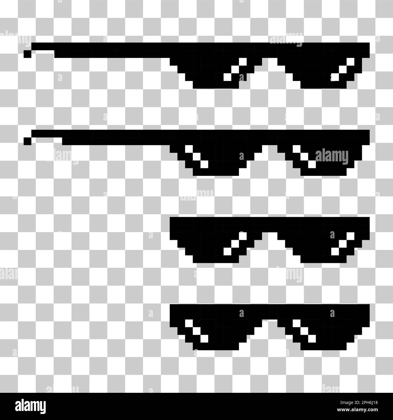 Set of fun retro pixel sun glass icon, life style meme sunglasses thug ...
