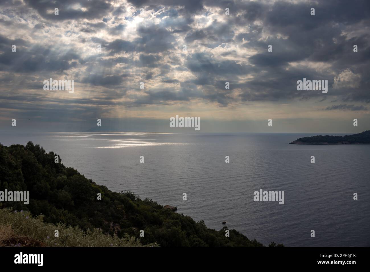 Diagonal line of a nature on a hill and view on the Thracian sea ...