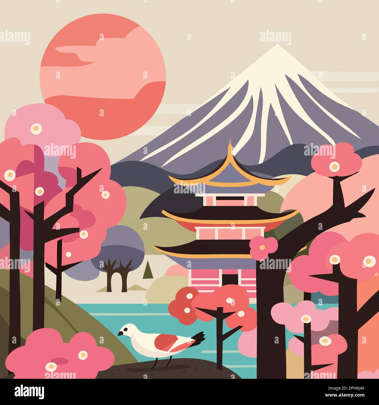 A vector illustration of simple japan landscape travel background Stock ...