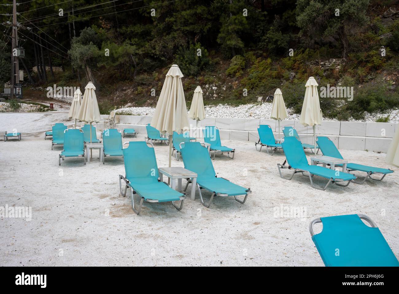 Empty seaside at the Marble beach, where is marble gravel on the beach ...