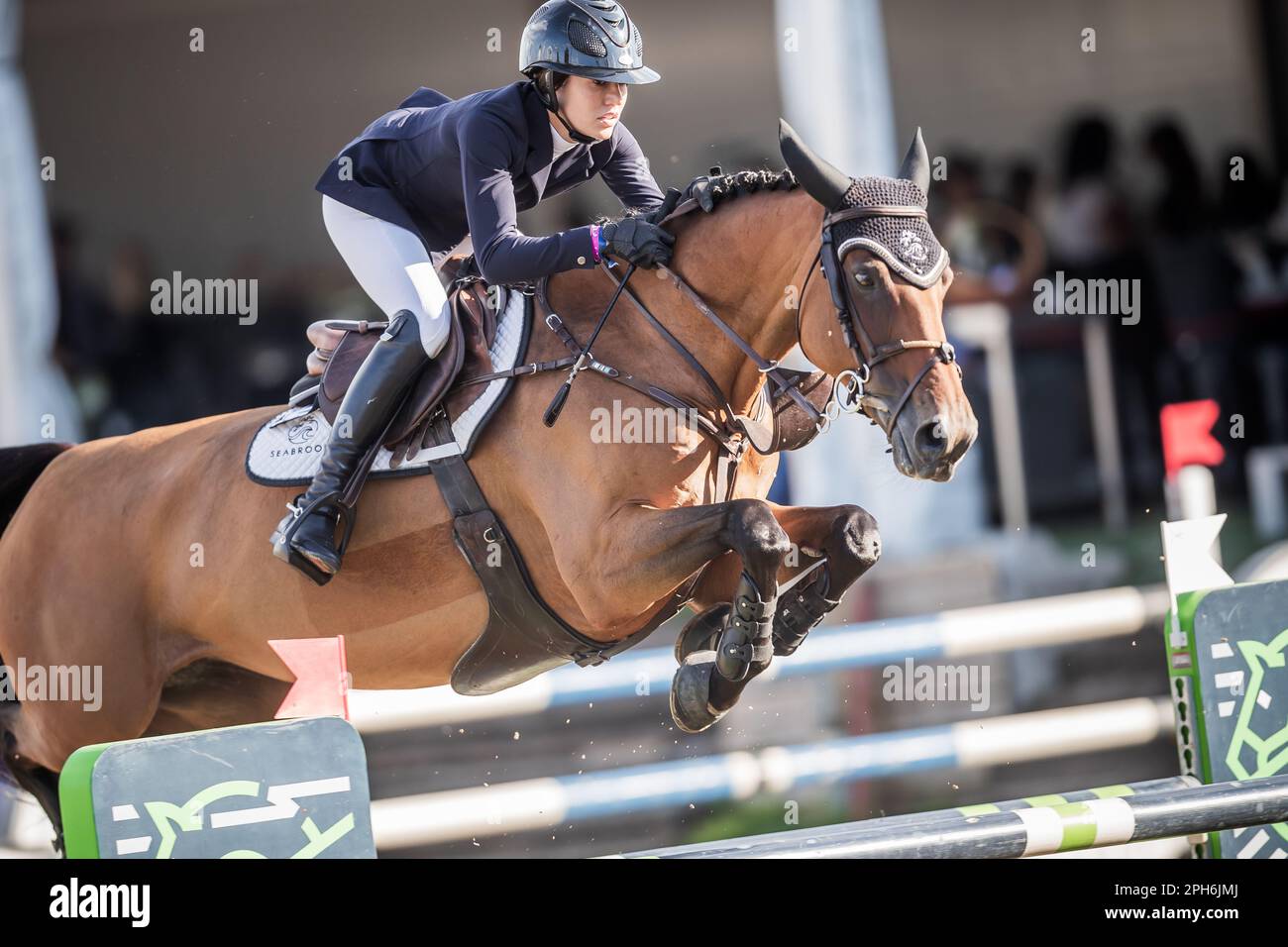 A rider competes during the international Major League Show Jumping ...