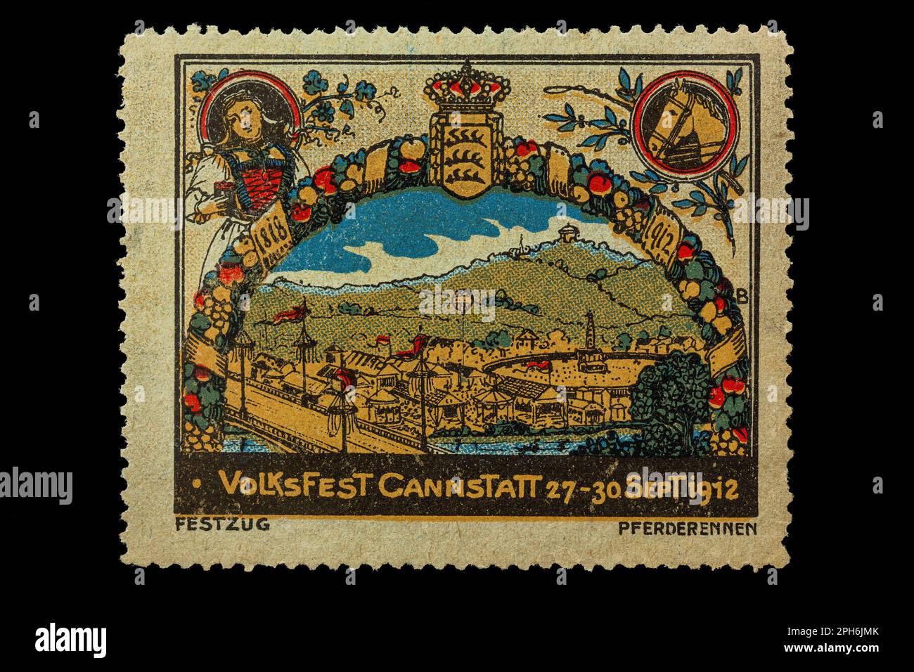 Cinderella stamp advertising Volksfest in Cannstatt in 1912. Depicts a ...