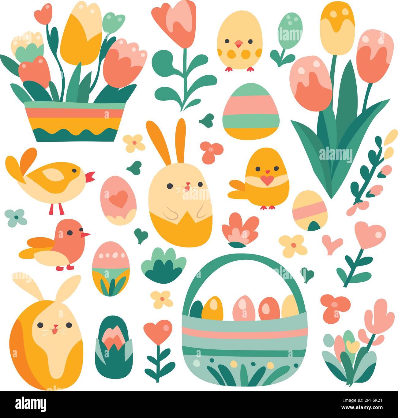 A cartoon vector illustration of easter theme decorations and ...