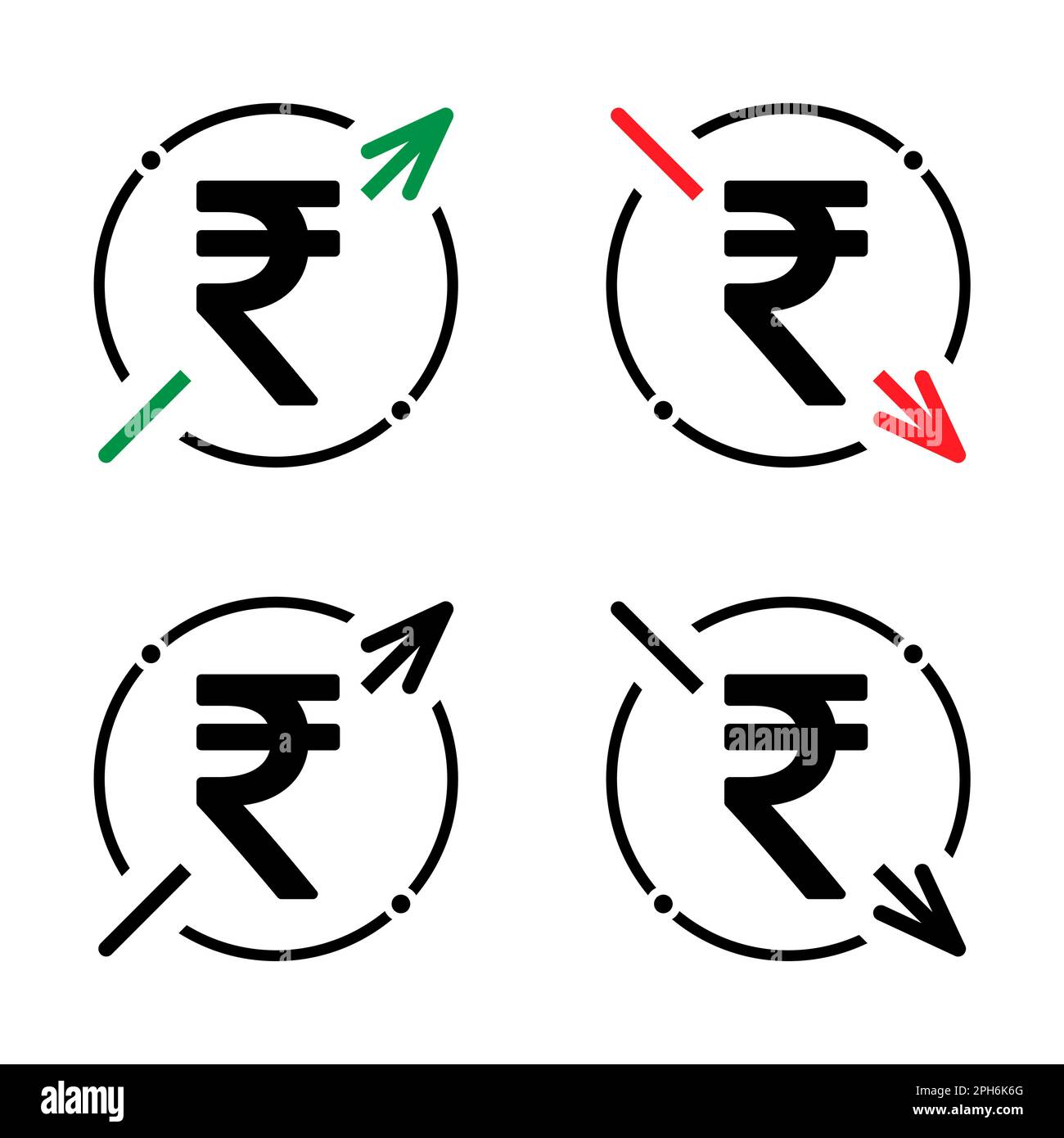 Set of cost symbol rupee increase and decrease icon. Money vector ...