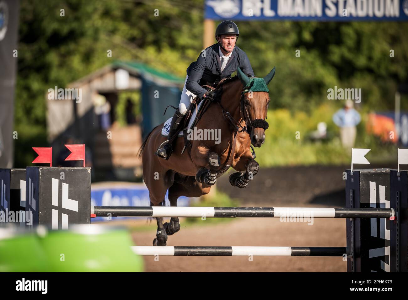 Richie Maloney from Ireland competes on the Major League Show Jumping ...