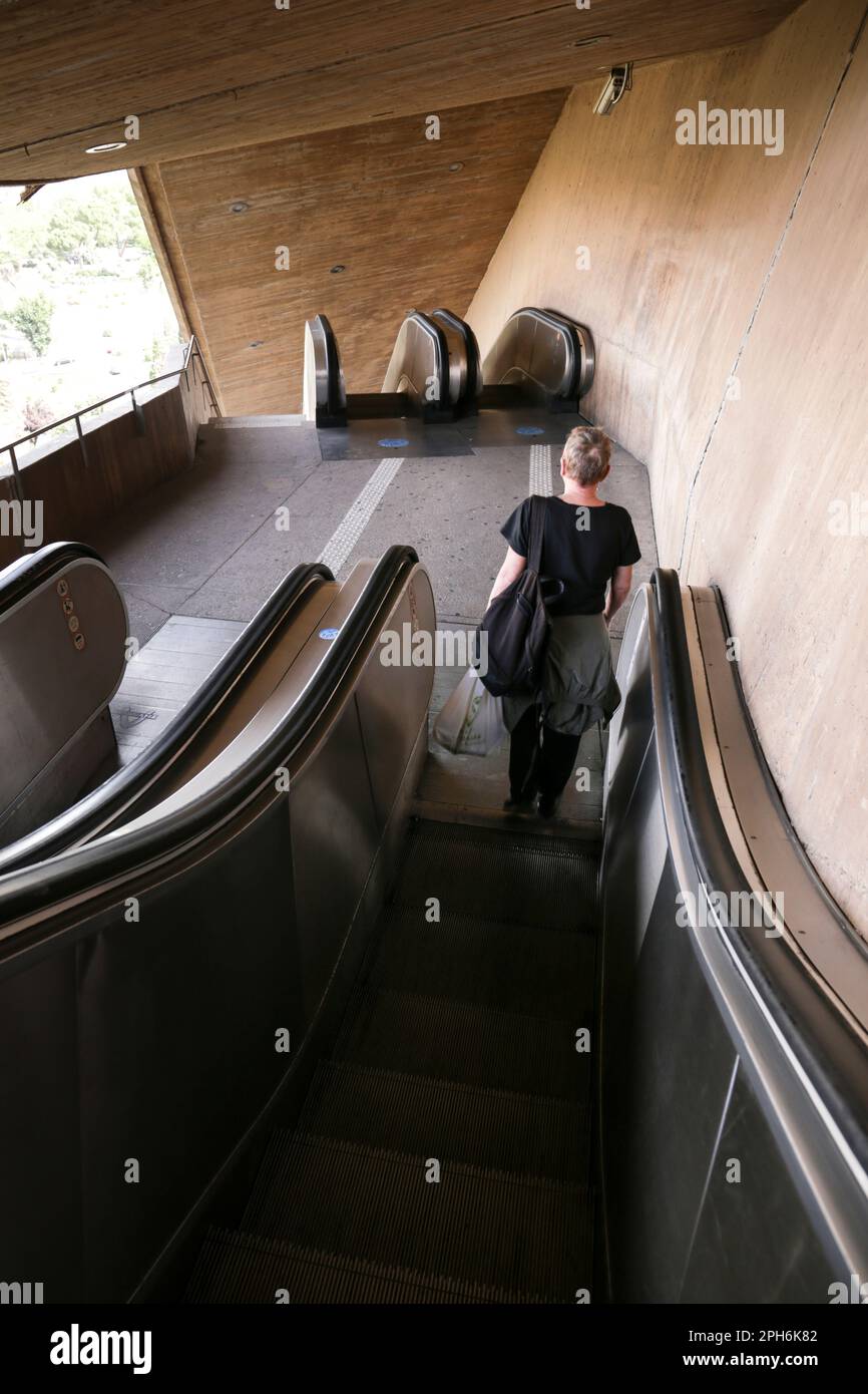 Escalator system to go up and down the hill in Toledo, Spain Stock ...