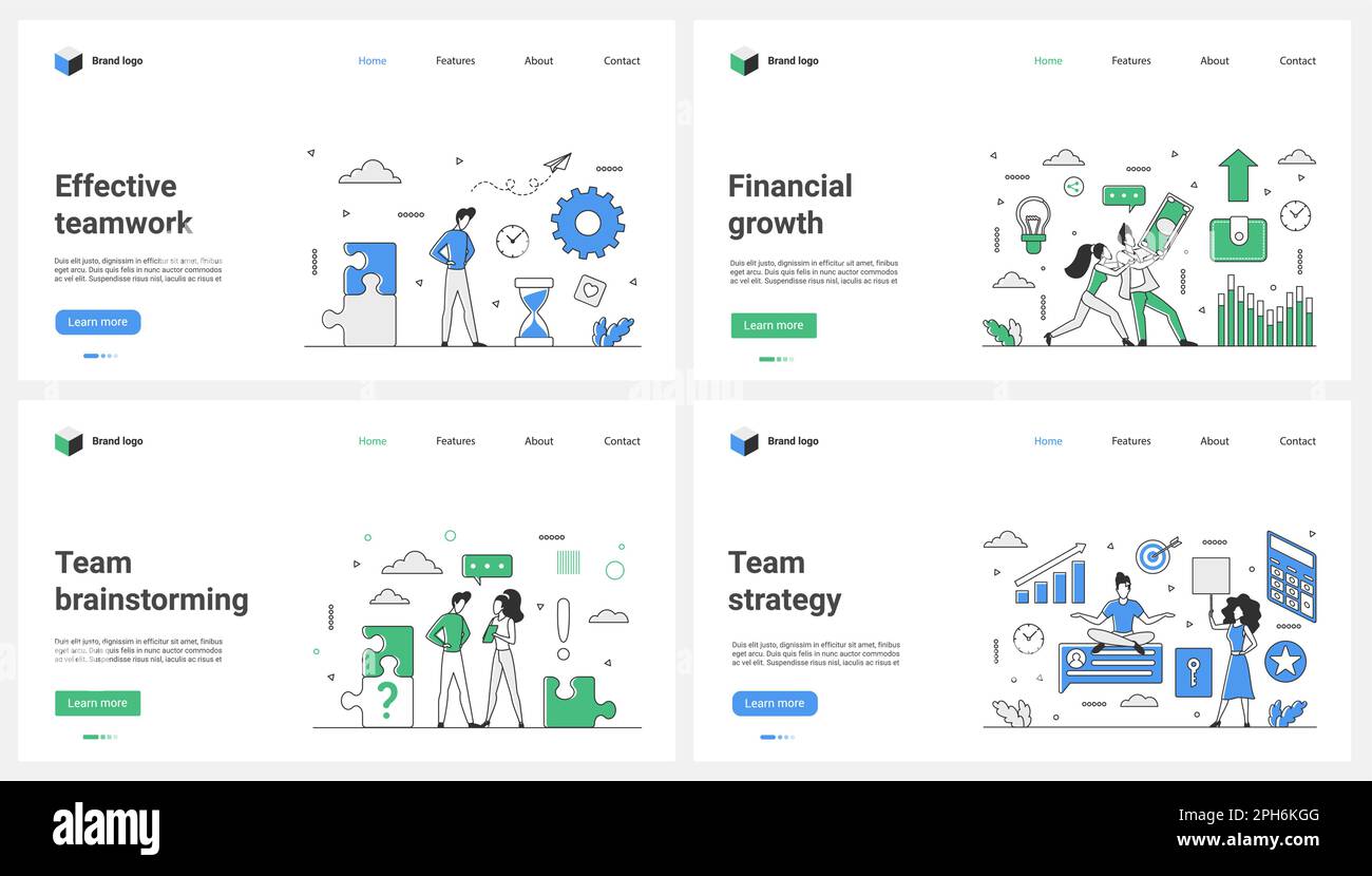 Effective teamwork, brainstorm and strategy organization for financial growth set vector ...