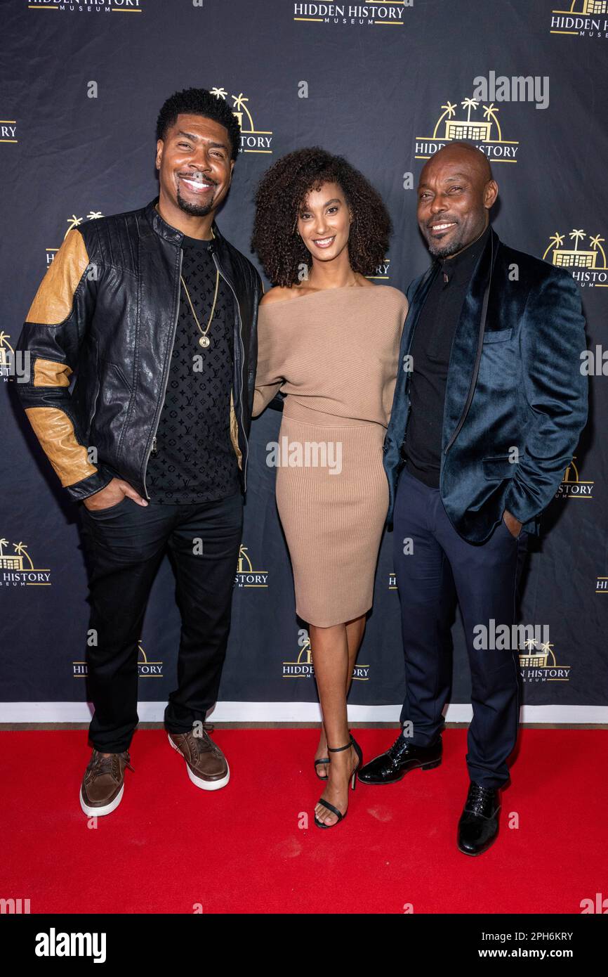 Los Angeles, USA. 25th Mar, 2023. Filmmaker Tariq Nasheed, Actress/Model Dana Tyne, Actor Jimmy ...