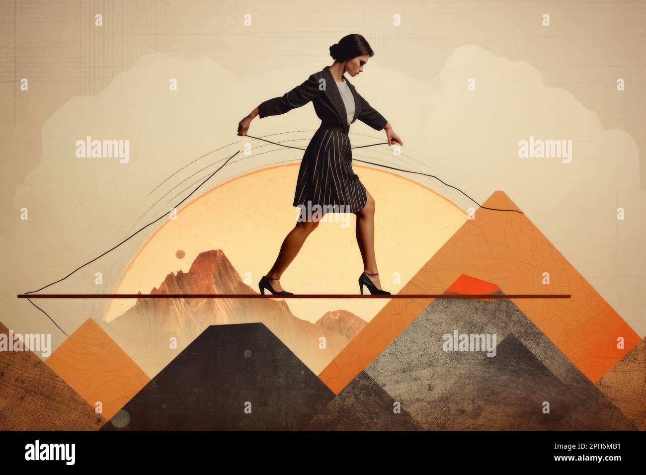 Woman walking tightrope illustration hi-res stock photography and ...