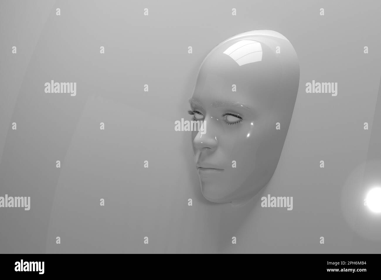 3d illustration. Human face sticking out of the white background Stock ...