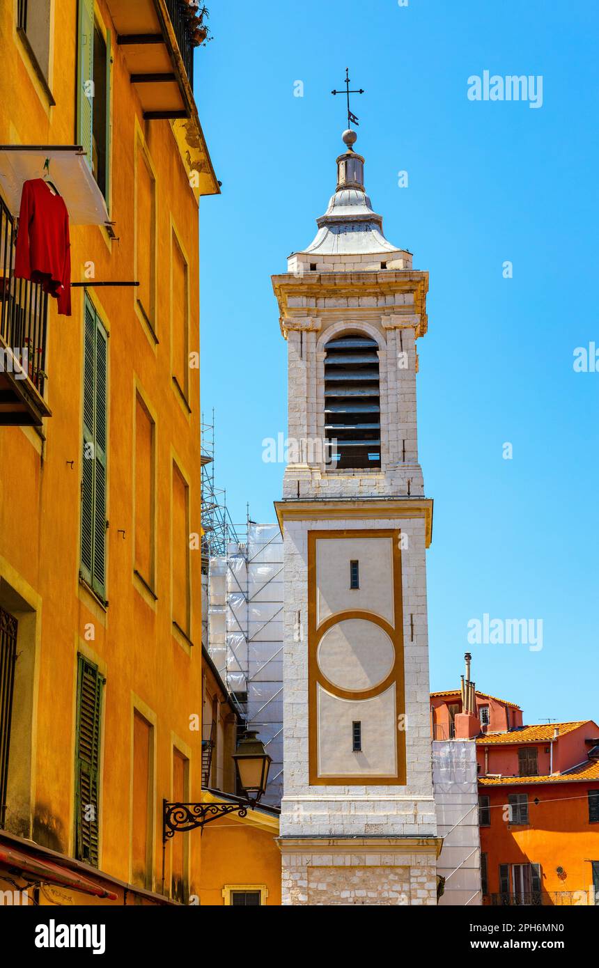 Nice, France - August 3, 2022: Bell tower of Baroque Saint Reparata ...