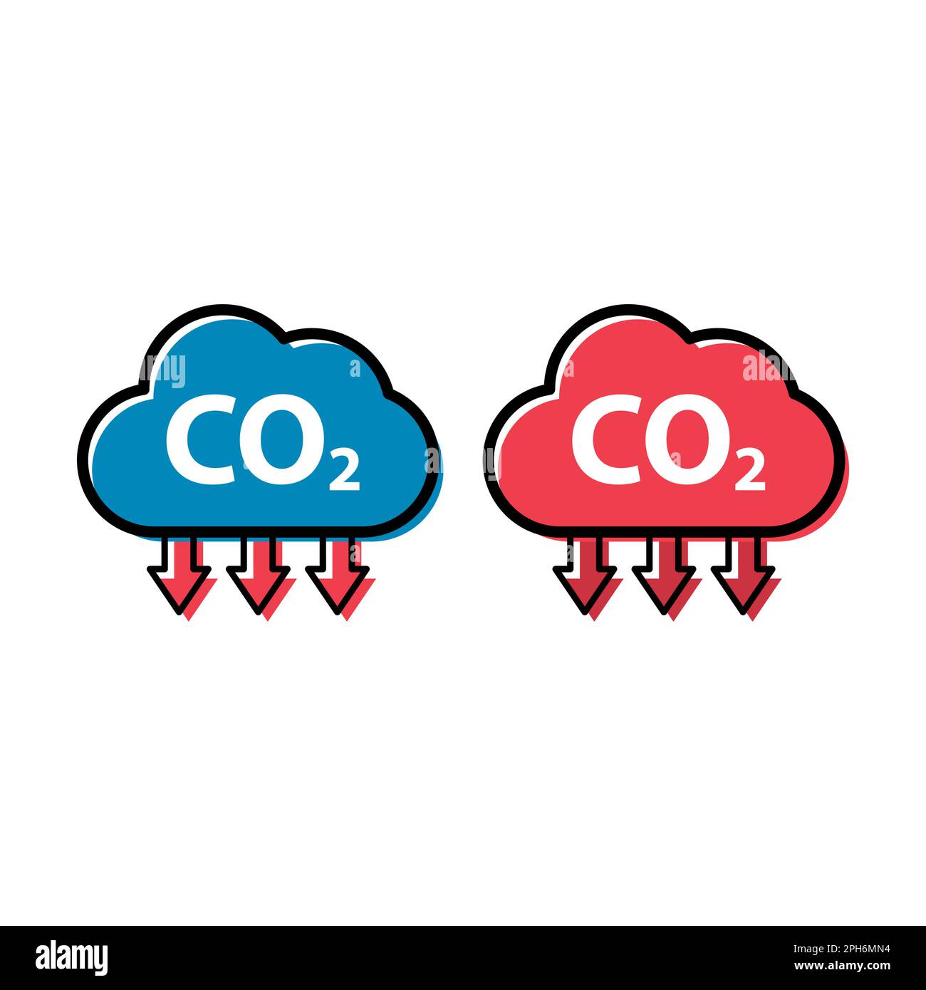 Set of CO2 reduce cloud icon, clean global emission, environment eco ...