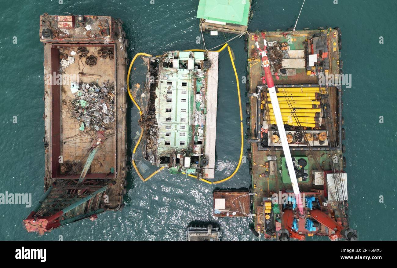 The kitchen barge of the former Jumbo Floating Restaurant off Aberdeen ...