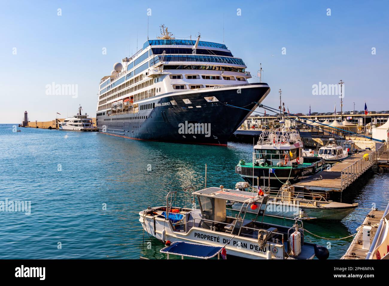 Nice, France - August 5, 2022: Nice port with Azamara Journey mega ...