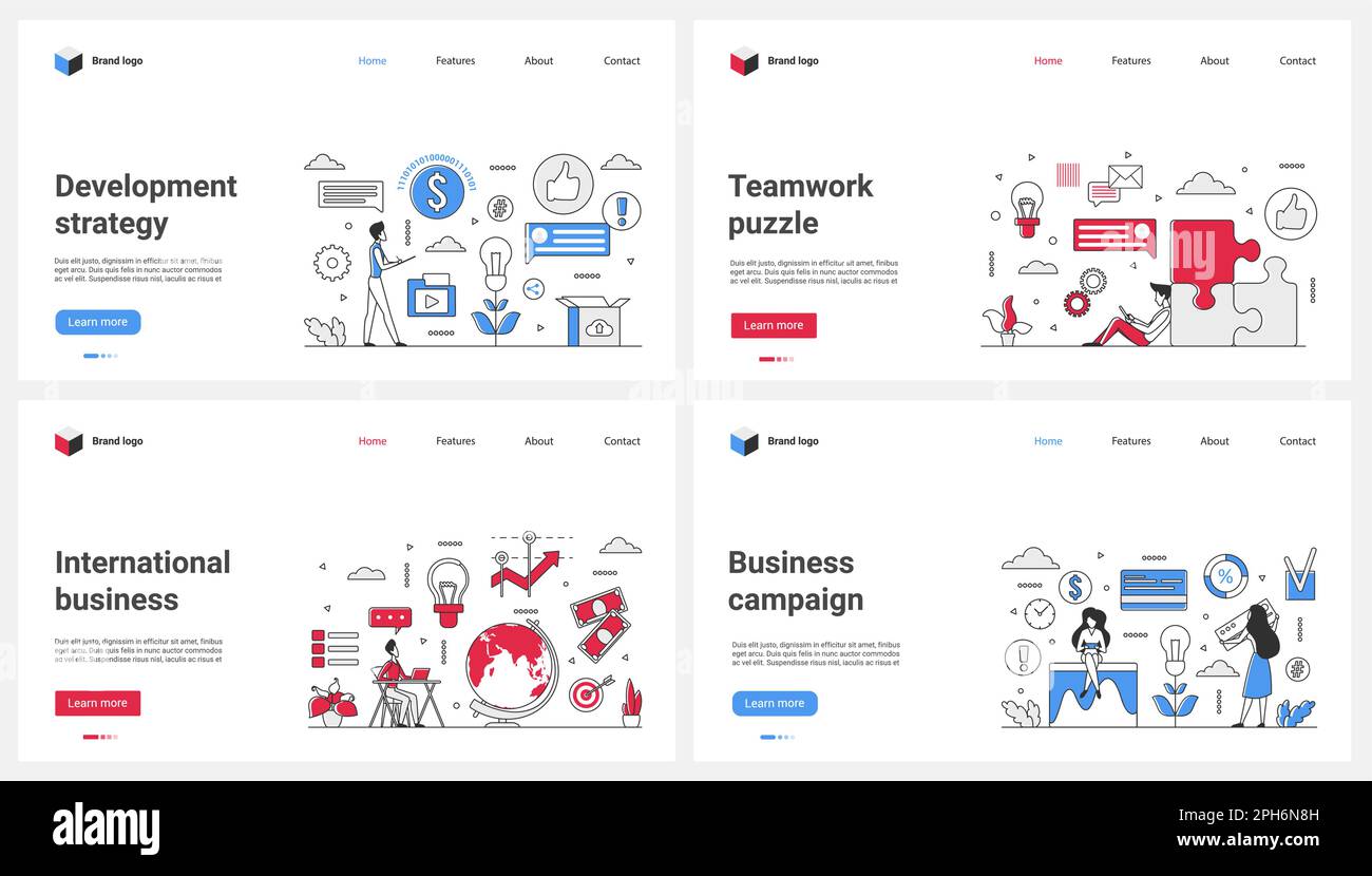 Development strategy of international company, teamwork and cooperation set vector illustration ...