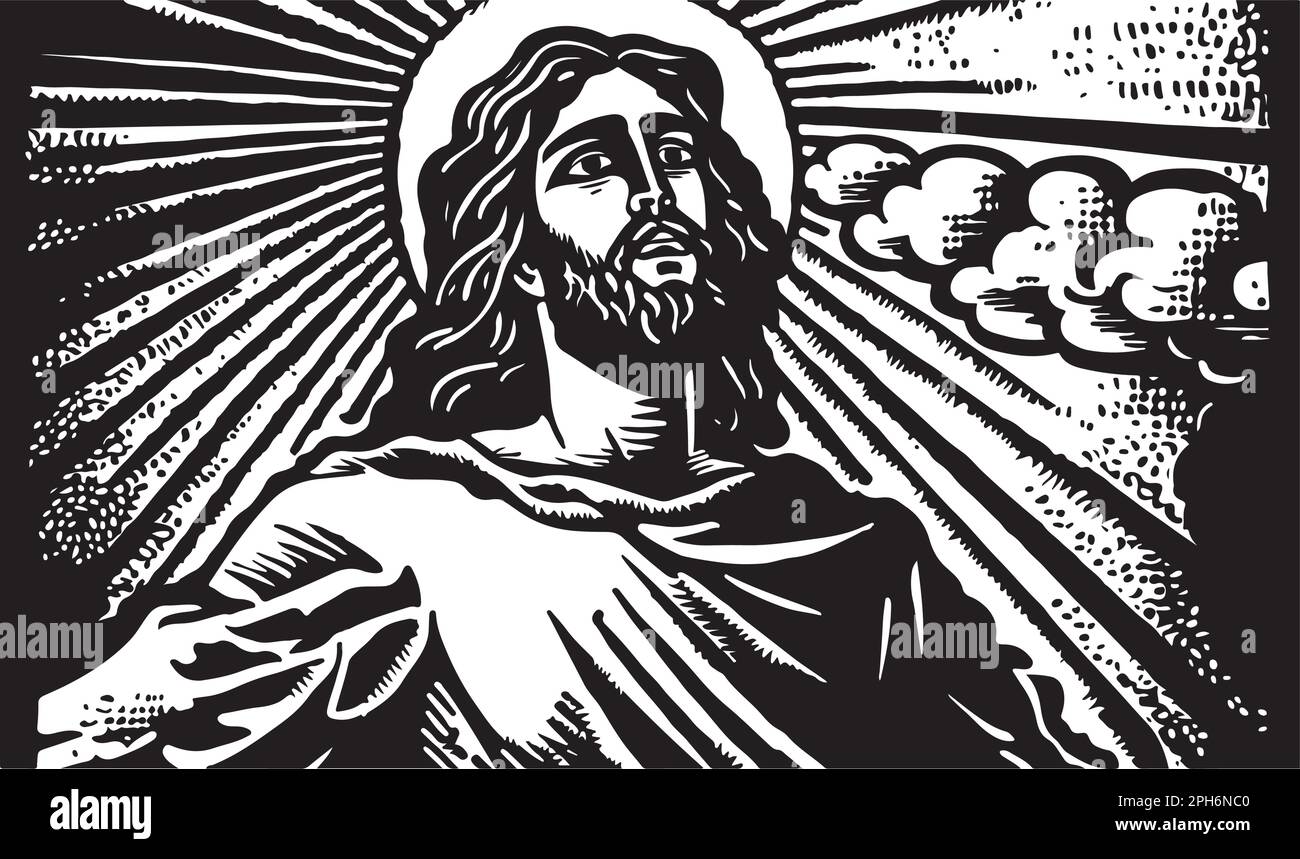 Beautiful linocut art or colouring page of Jesus Christ made for print ...