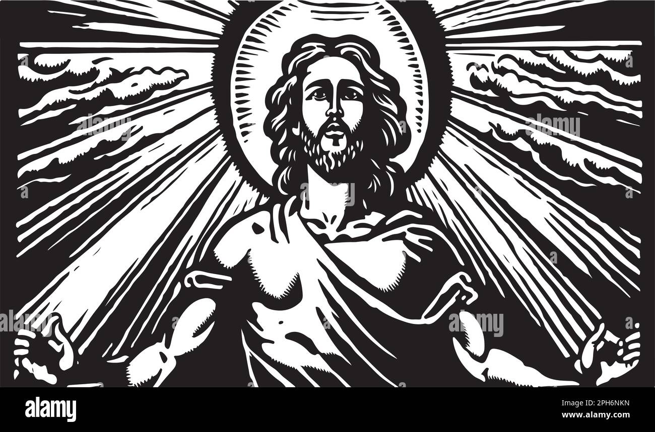 Beautiful linocut art or colouring page of Jesus Christ made for print ...