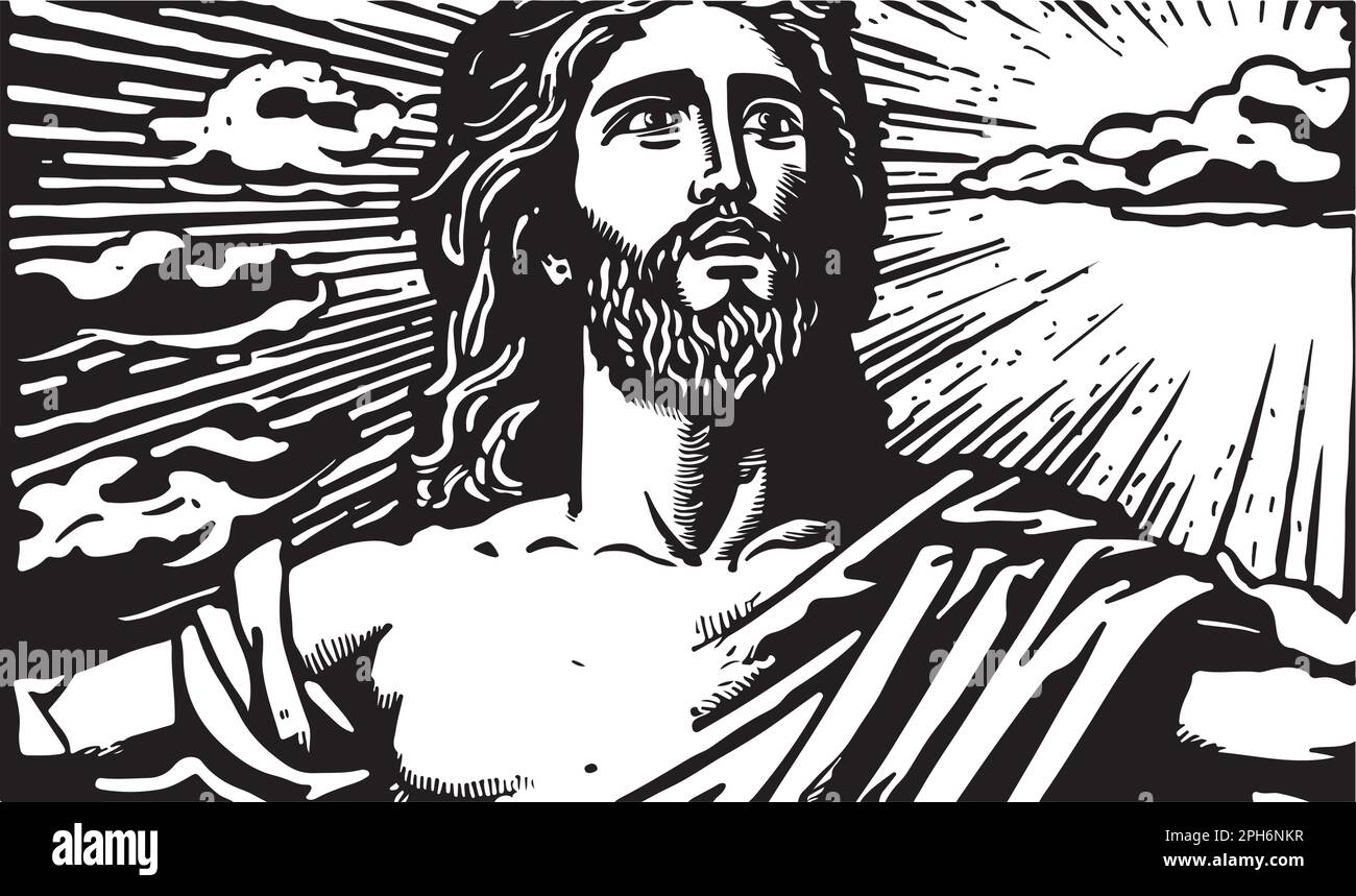 Beautiful linocut art or colouring page of Jesus Christ made for print ...