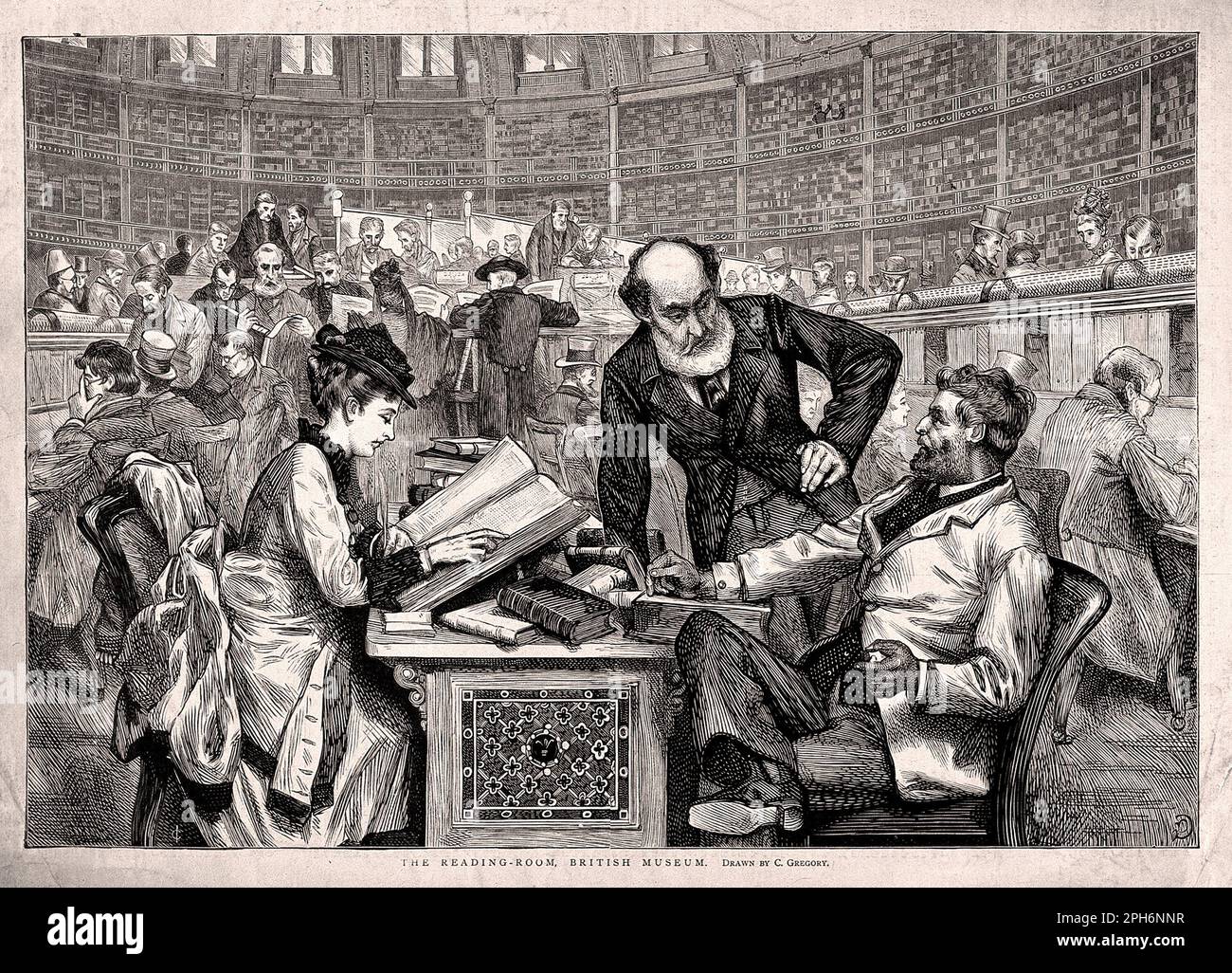 The British Museum reading room interior, vintage engraving from 1874 ...