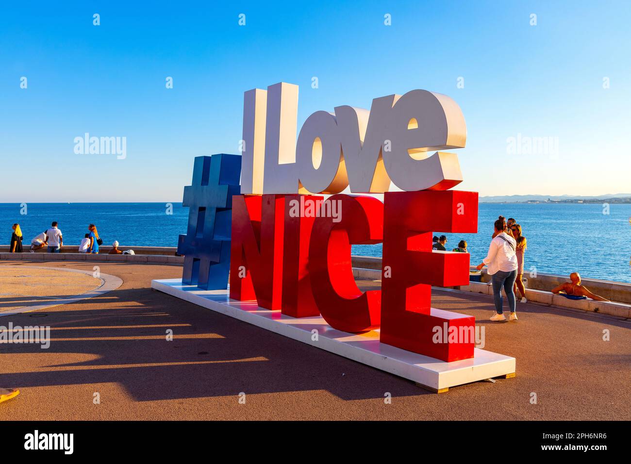 Nice, France - July 30: I love Nice sign at Quai Rauba Capeu seashore ...