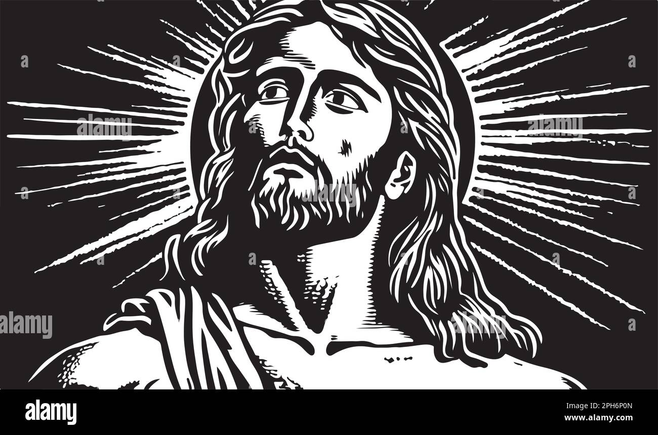 Beautiful linocut art or colouring page of Jesus Christ made for print ...