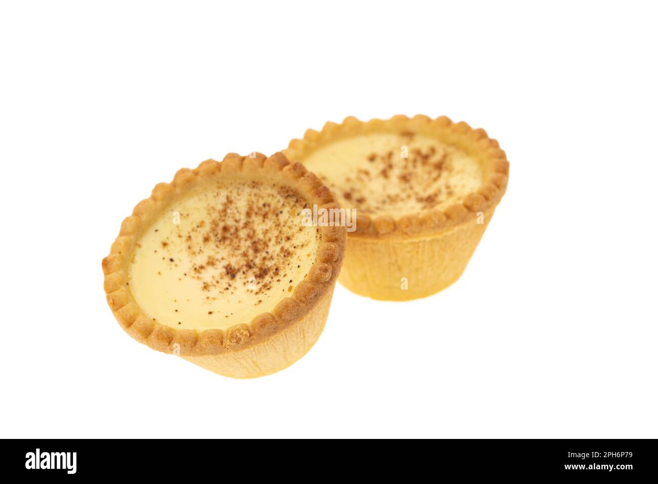 Two Custard tarts - white background Stock Photo - Alamy