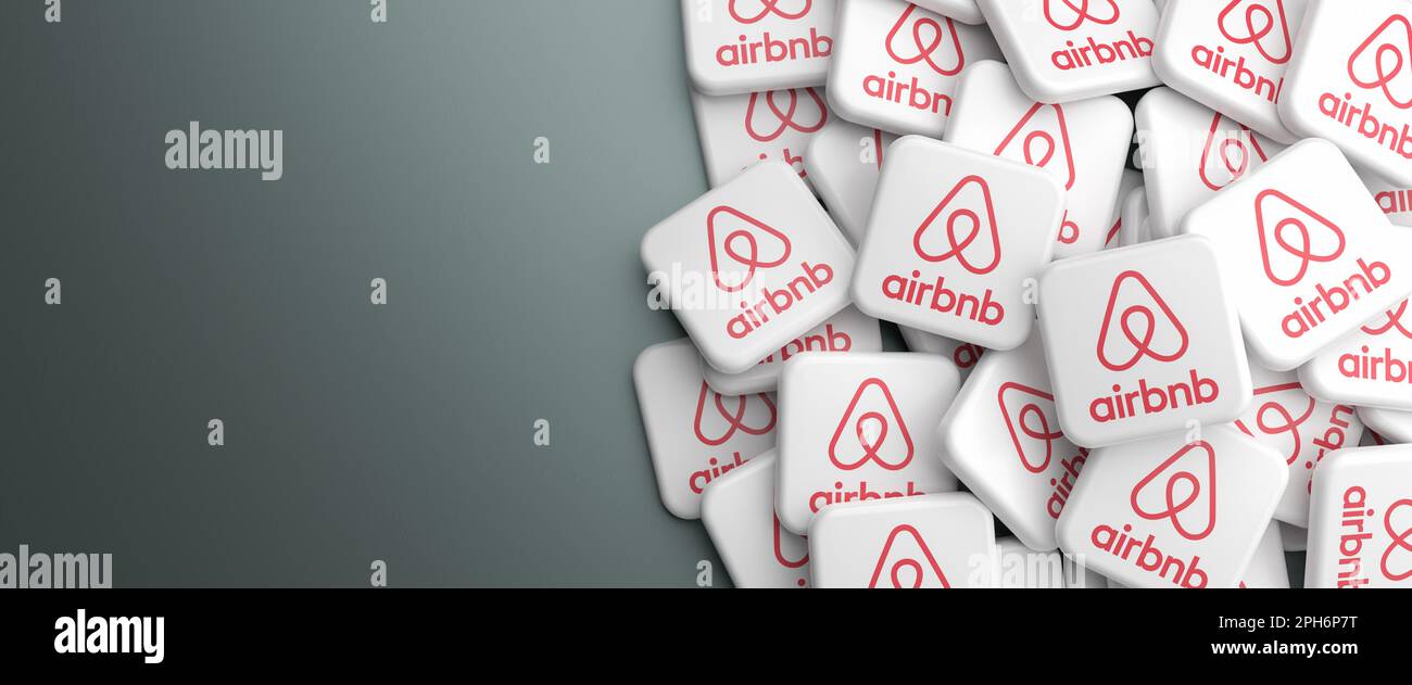 Logos of the online marketplace for short-term homestays AirBnB on a ...