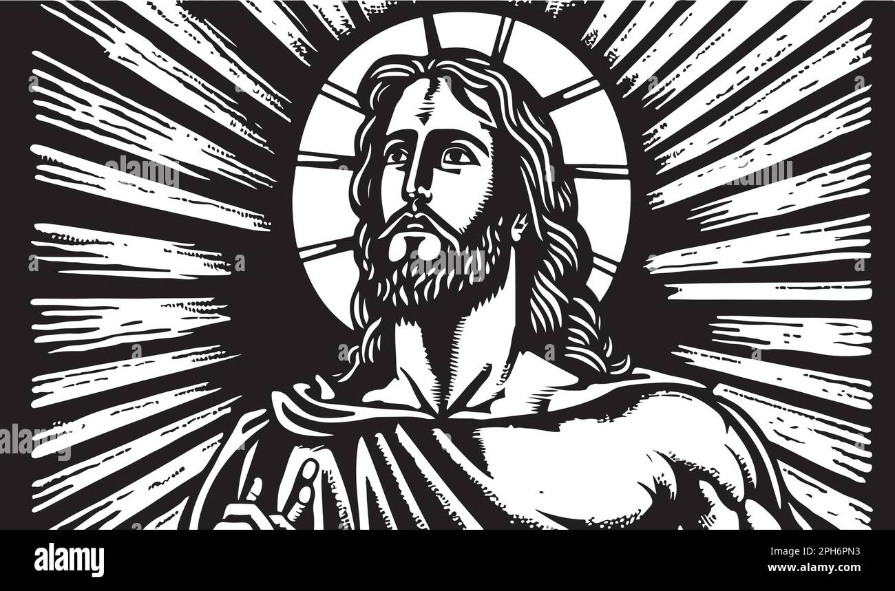 Beautiful linocut art or colouring page of Jesus Christ made for print ...