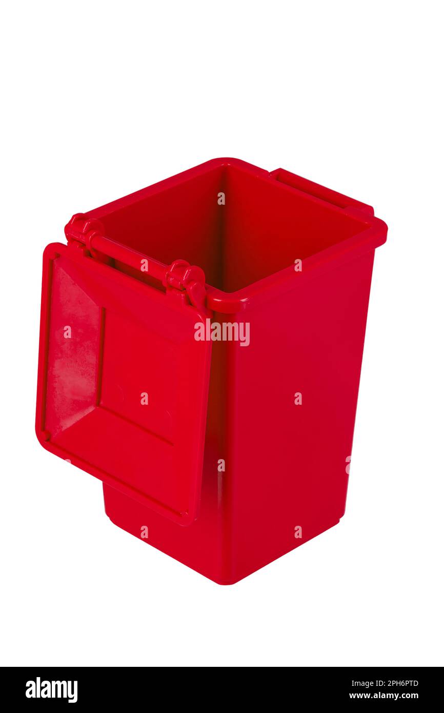 Red recycling bin isolated on white background. Garbage, trash bin ...