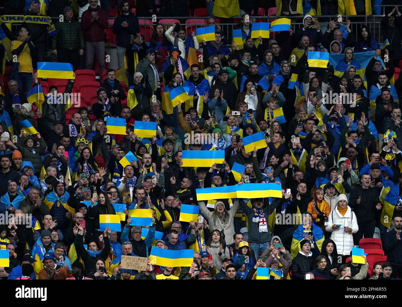 Ukraine fans in the stands show their support following the UEFA Euro ...