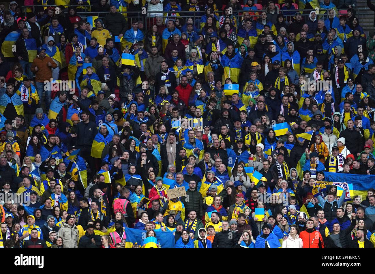Ukraine fans in the stands show their support following the UEFA Euro ...