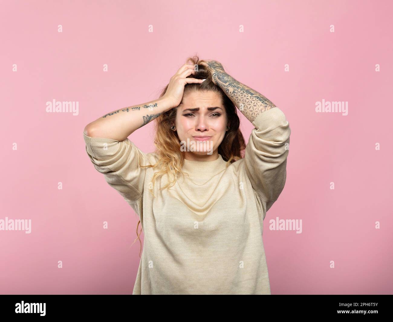 devastated crying sad sorrowful girl stres emotion Stock Photo - Alamy