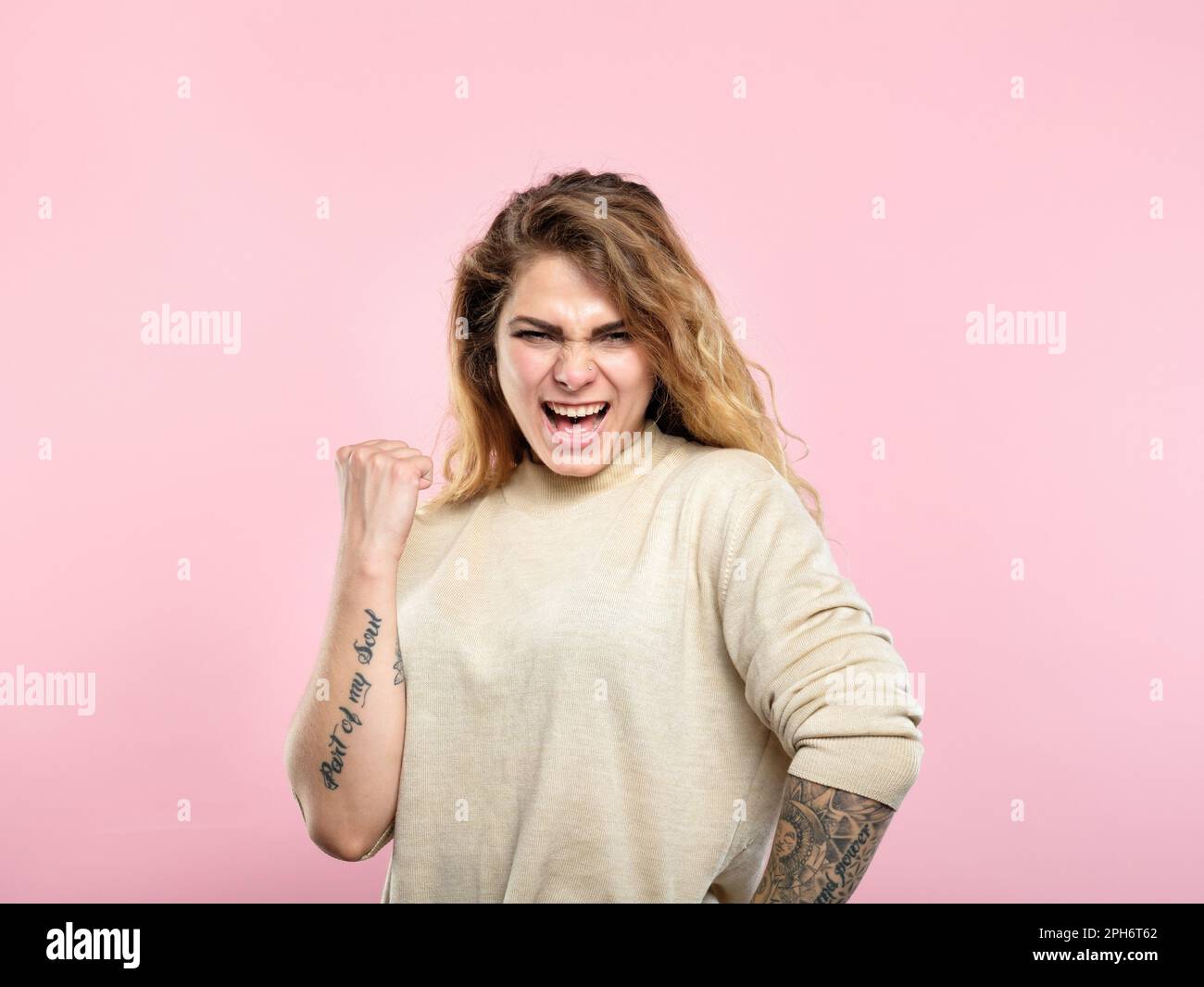 winning success happy joyful girl win gesture hand Stock Photo - Alamy