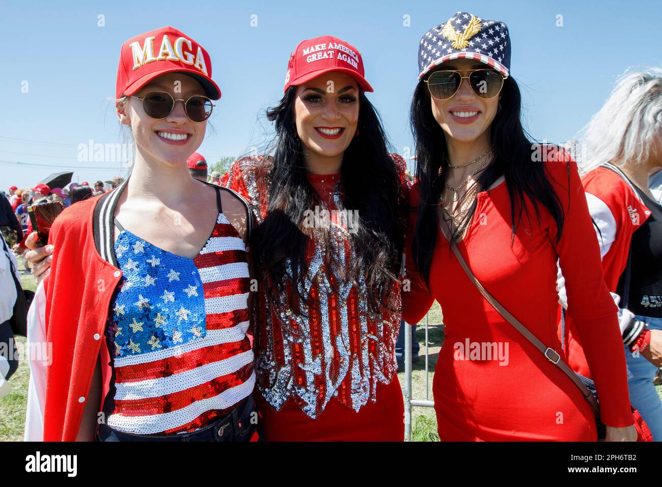 Waco, Texas, USA. 25th Mar, 2023. Three female Trump supports pose for ...