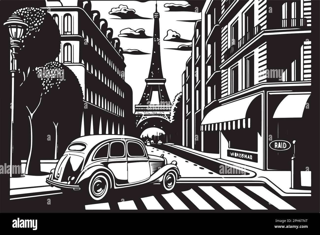 Beautiful linocut art or colouring page of Paris France made for print ...