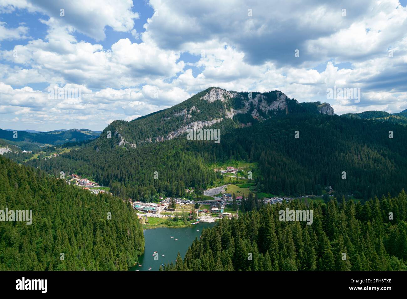 Aerial photo of Romanian mountains near Bicaz Lake in Covasna region ...