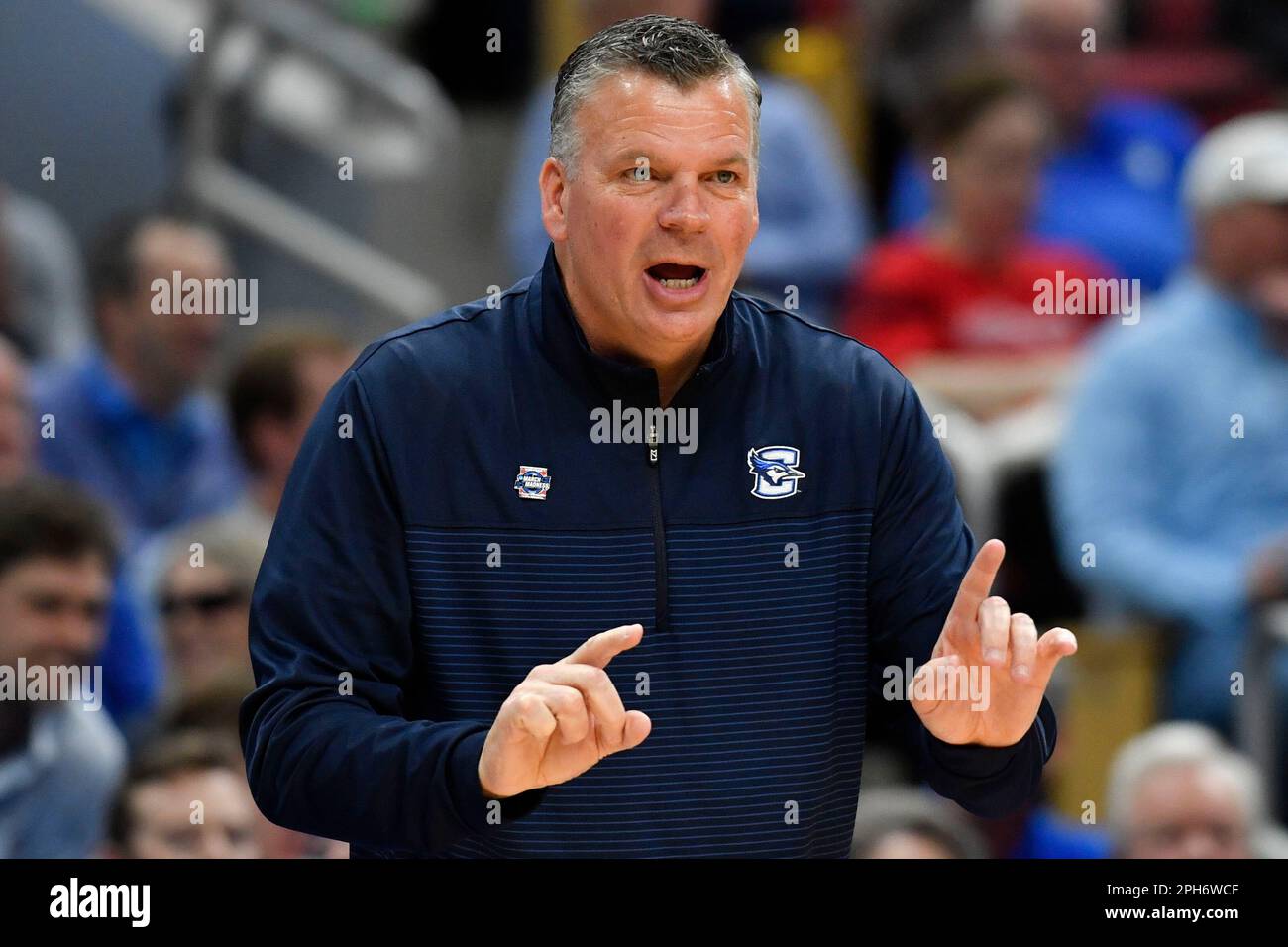 Creighton head coach Greg McDermott speaks in the first half of a Elite ...