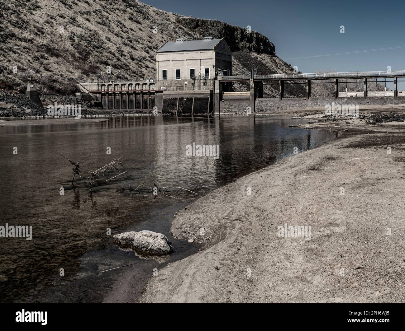 Low winter water behind diversion dam in Boise Idaho Stock Photo - Alamy