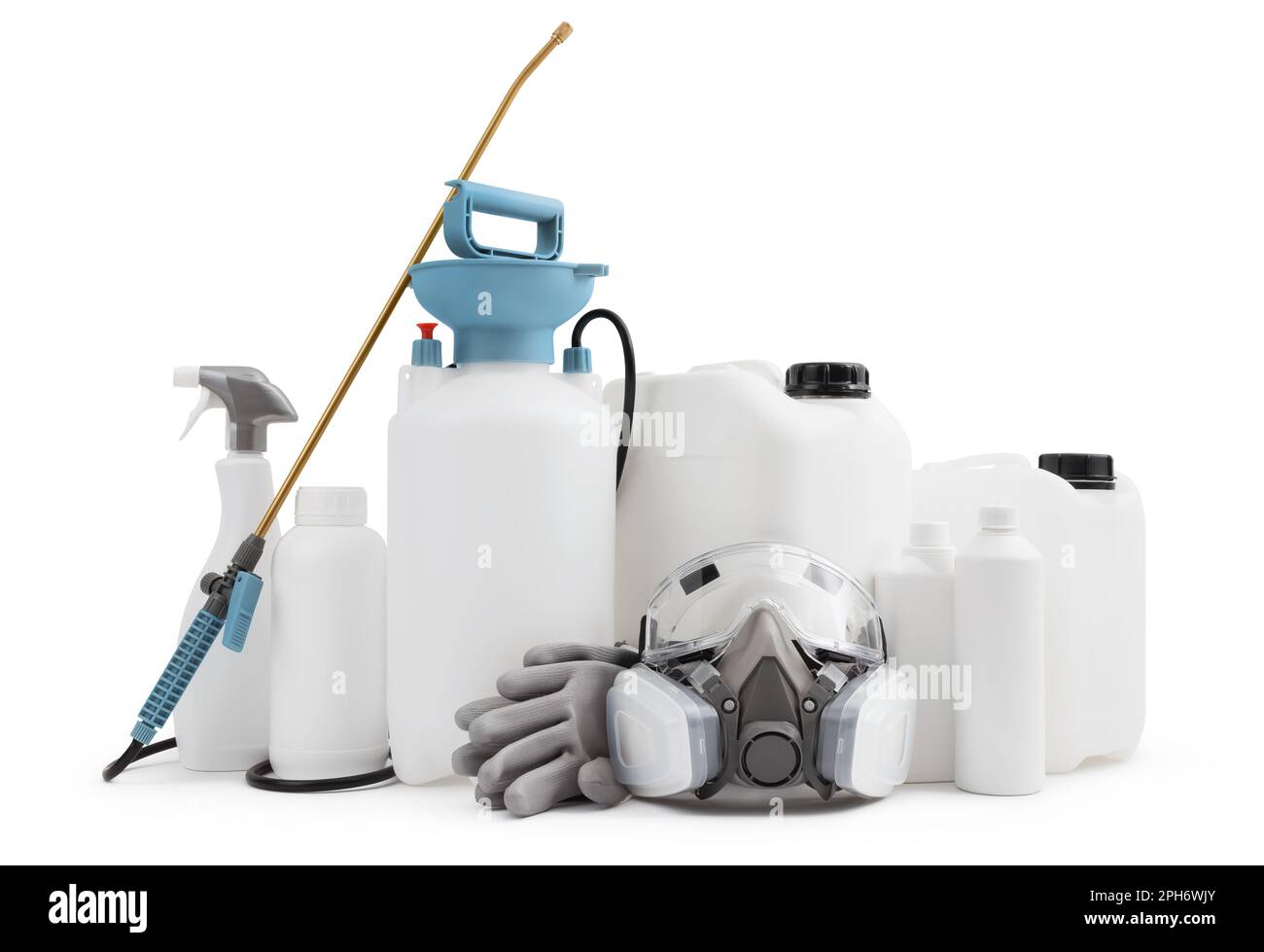 Cleaning and disinfection tools kit, isolated on white background ...