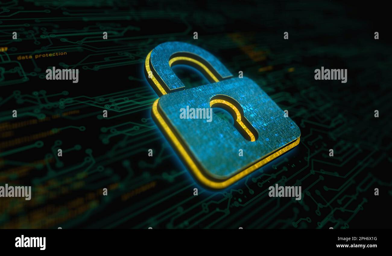 Cyber security and digital computer protection with padlock symbol ...