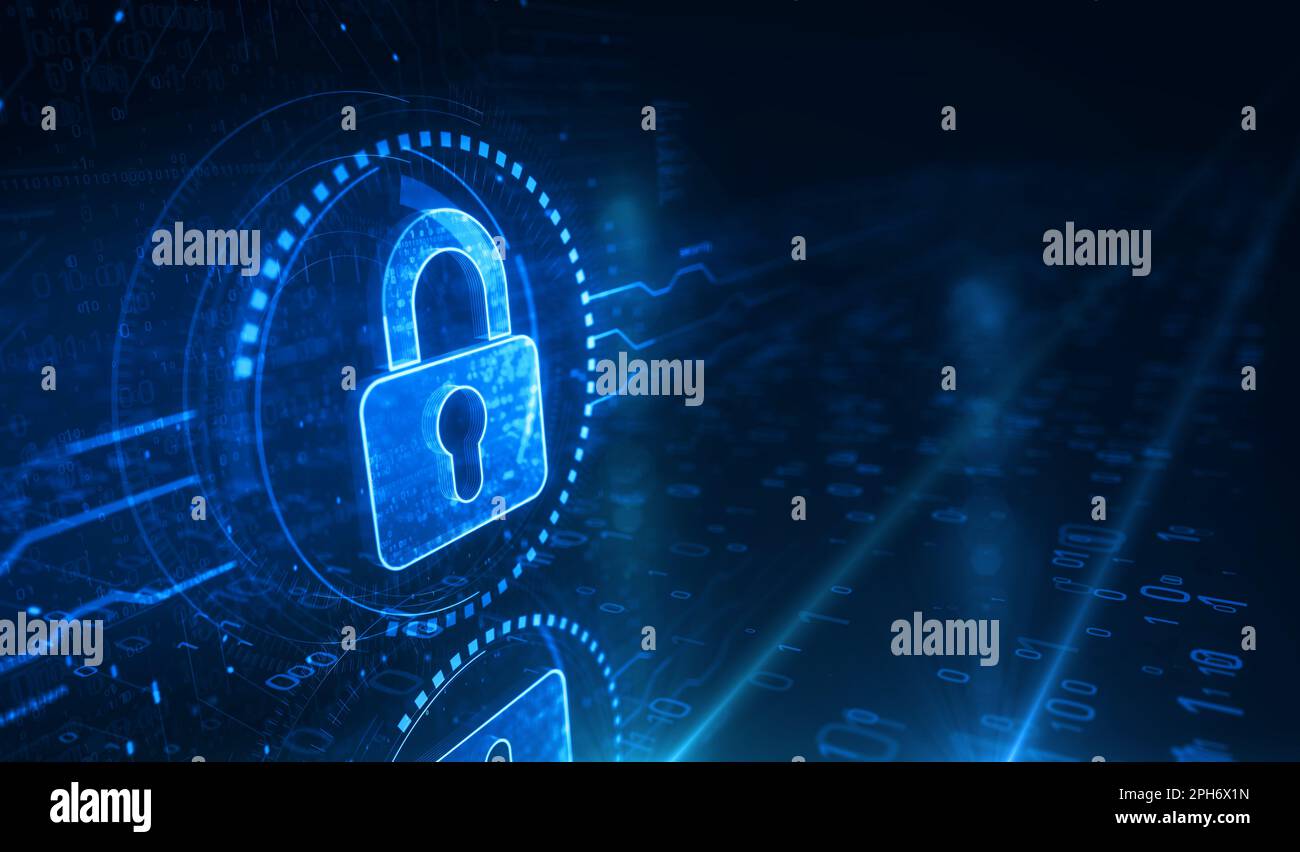 Cyber security and digital computer protection with padlock symbol ...