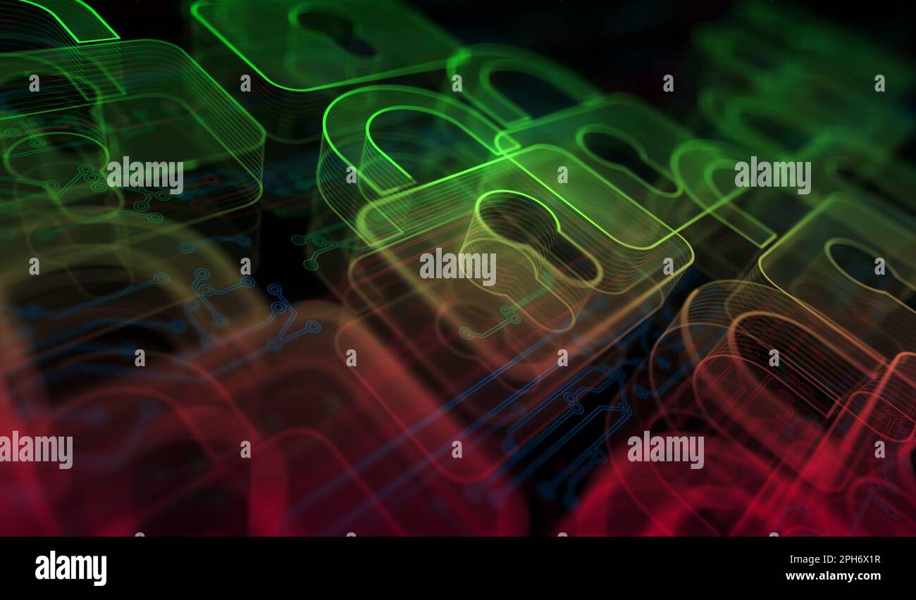 Cyber security and digital computer protection with padlock symbol ...