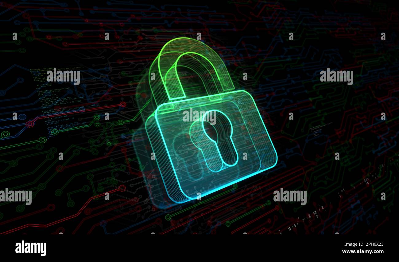 Cyber security and digital computer protection with padlock symbol ...
