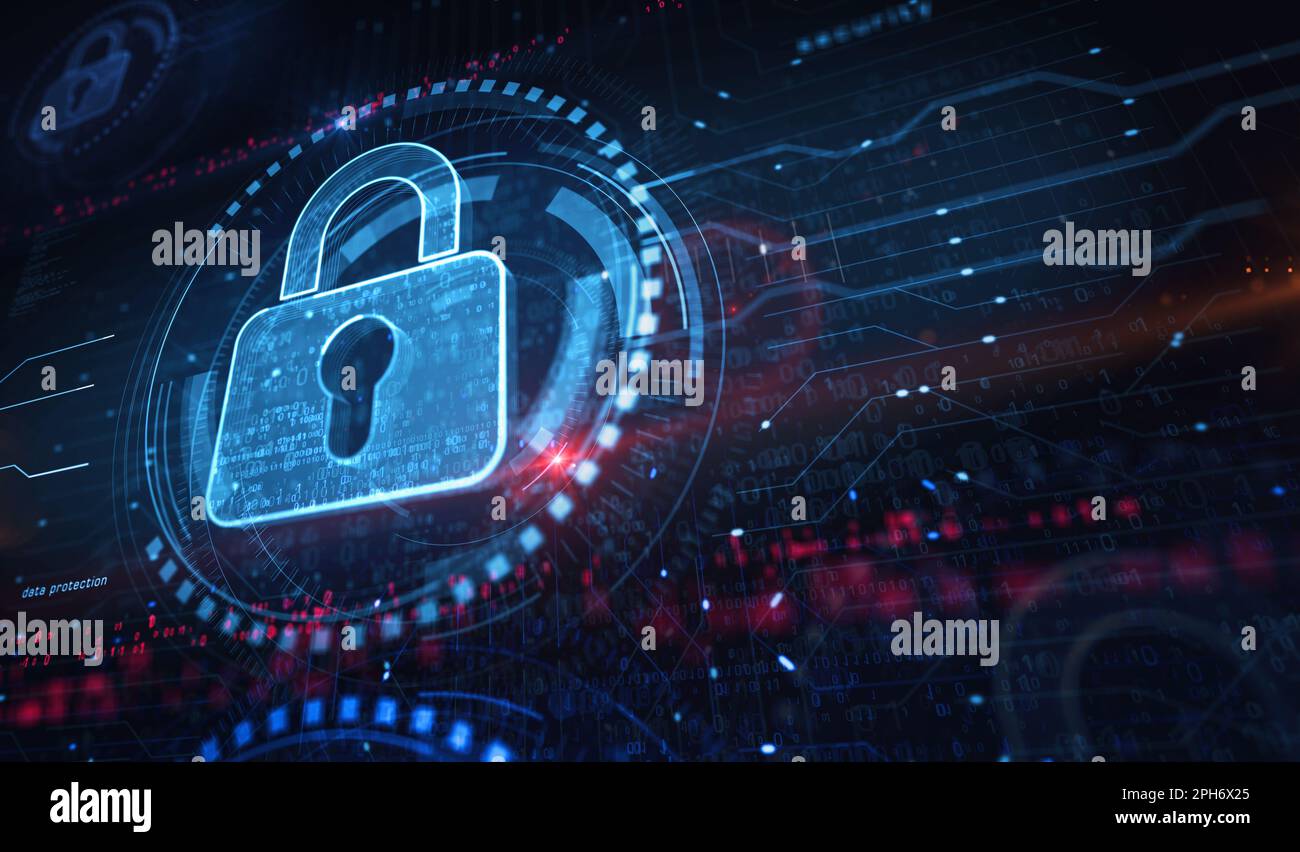 Cyber security and digital computer protection with padlock symbol ...