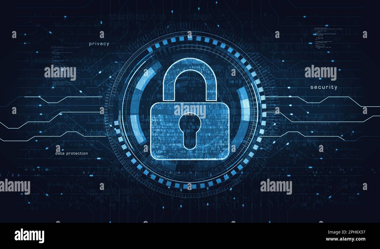 Cyber security and digital computer protection with padlock symbol ...