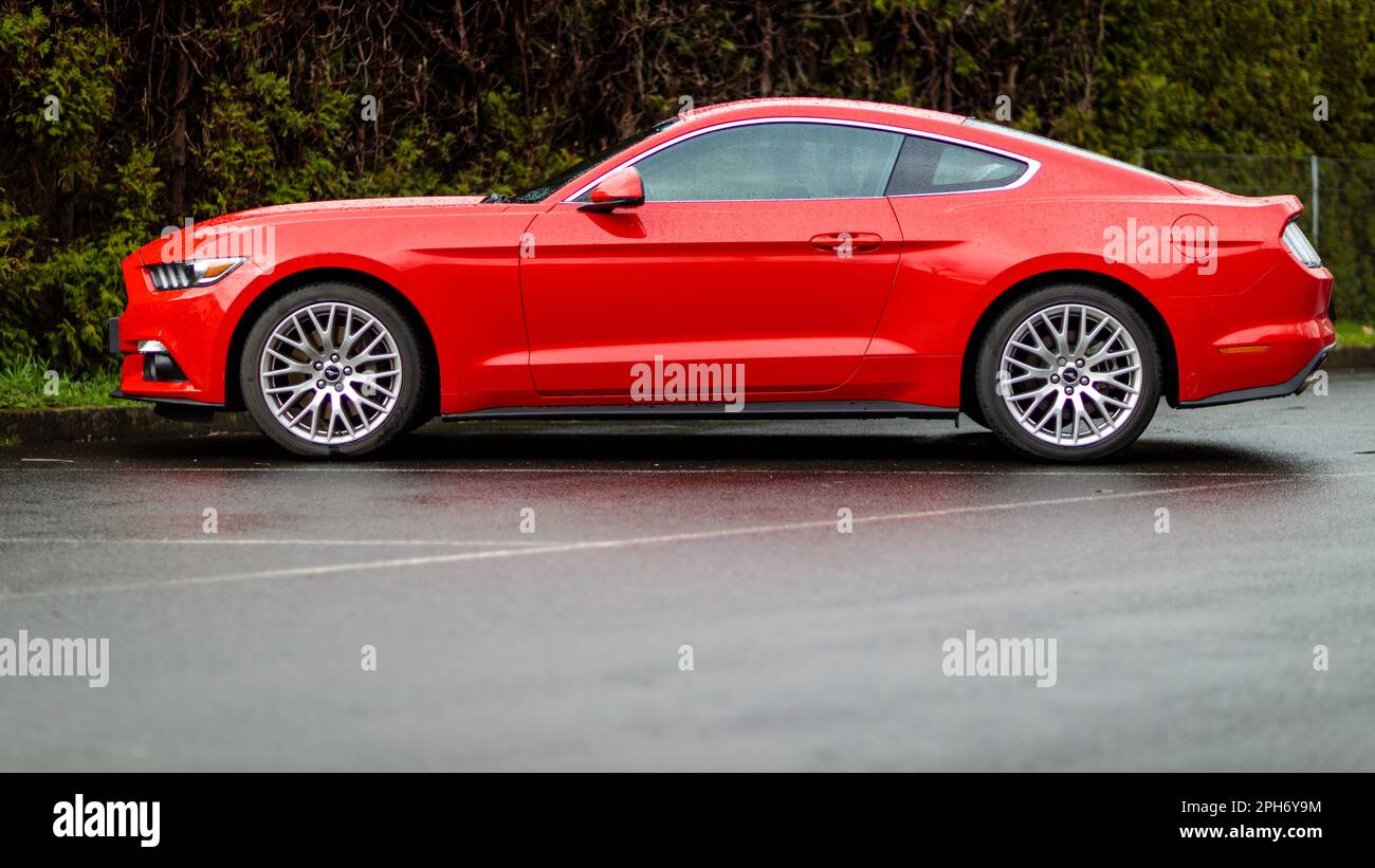 A red Ford Mustang 2015 series sports car Stock Photo - Alamy